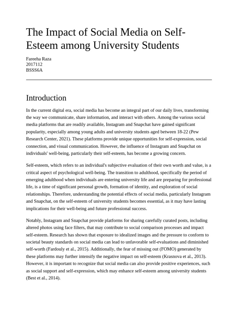 The Impact of Social Media On Self-Esteem Among Universty Students ...