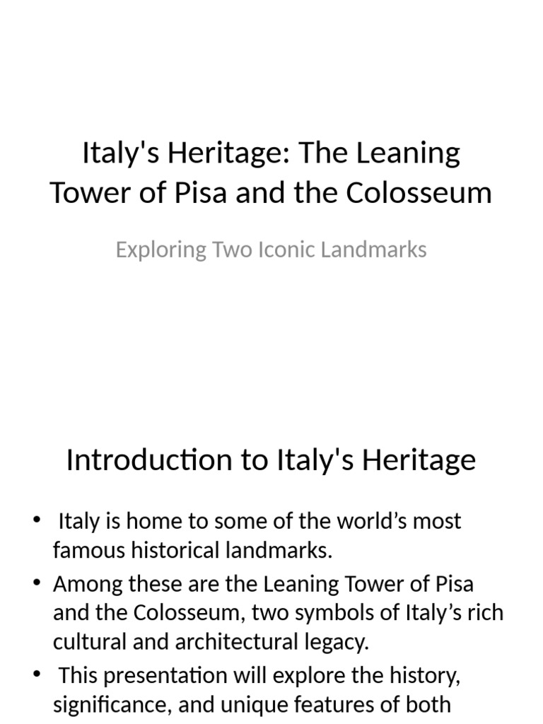 Italy's Iconic Landmarks: Pisa & Colosseum | PDF