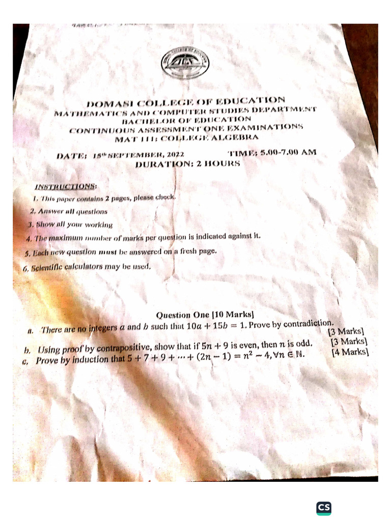 Mat 111-Past Papers | PDF