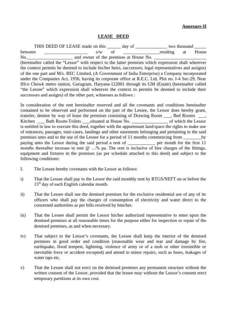 Lease Deed Agreement Template | PDF | Lease | Renting