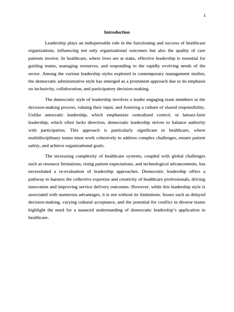Effectiveness of Democratic Administrative Style of Leadership in ...