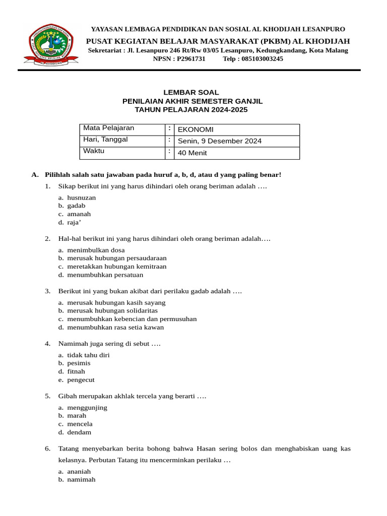 Akibat Perilaku Gadab dalam Ekonomi | PDF