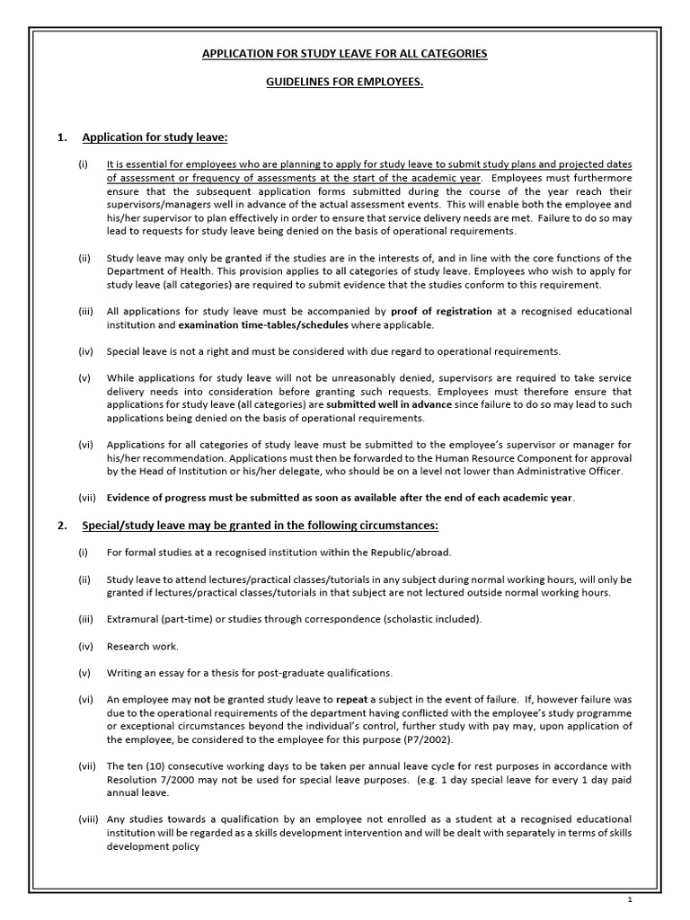 Study Leave Application Guidelines | PDF | Postgraduate Education | Thesis