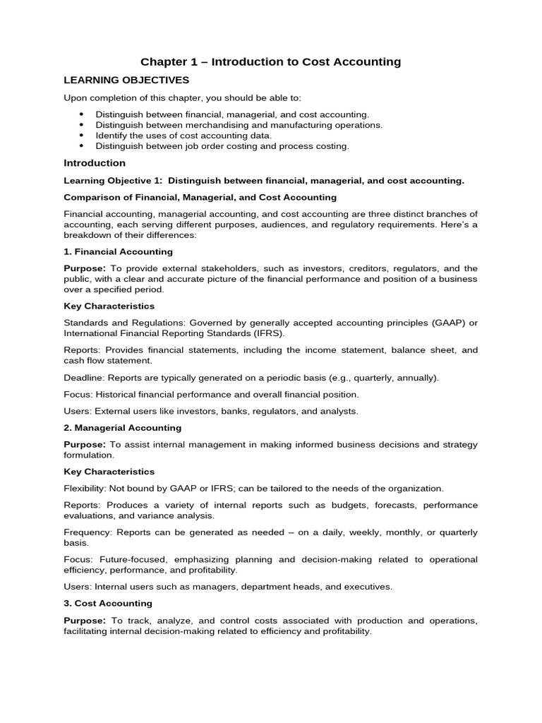 Chapter 1 Introduction To Cost Accounting | PDF | Cost Accounting ...