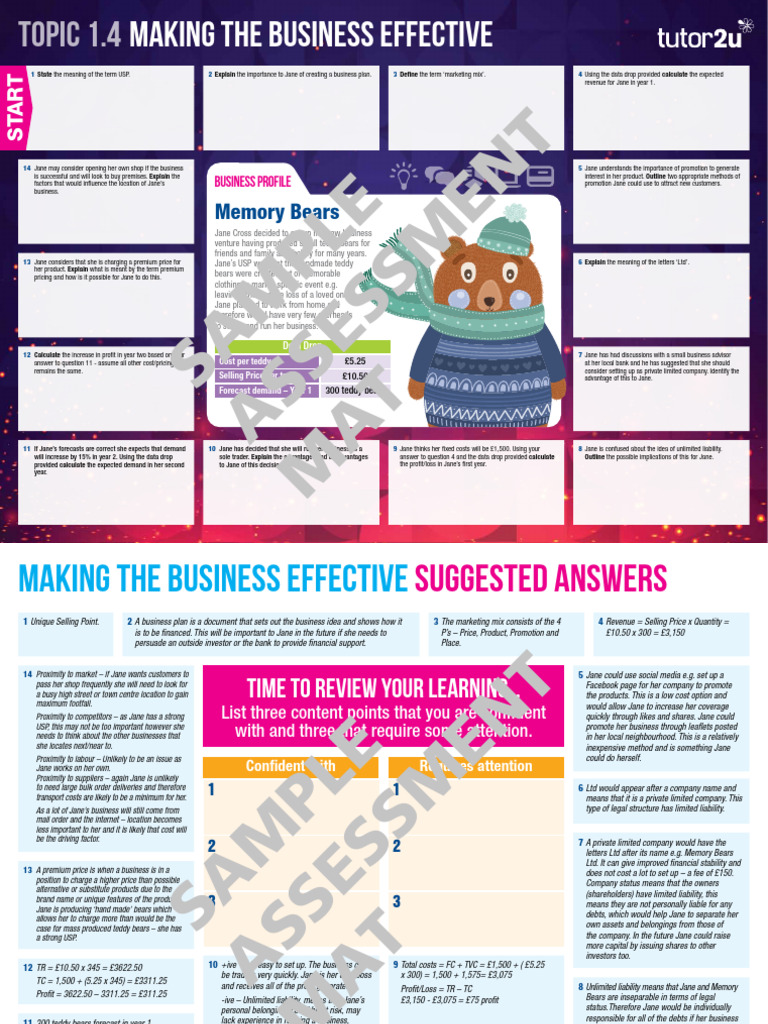 Edexcel GCSE Business Learning Mat Theme 1 Sample | PDF | Pricing ...