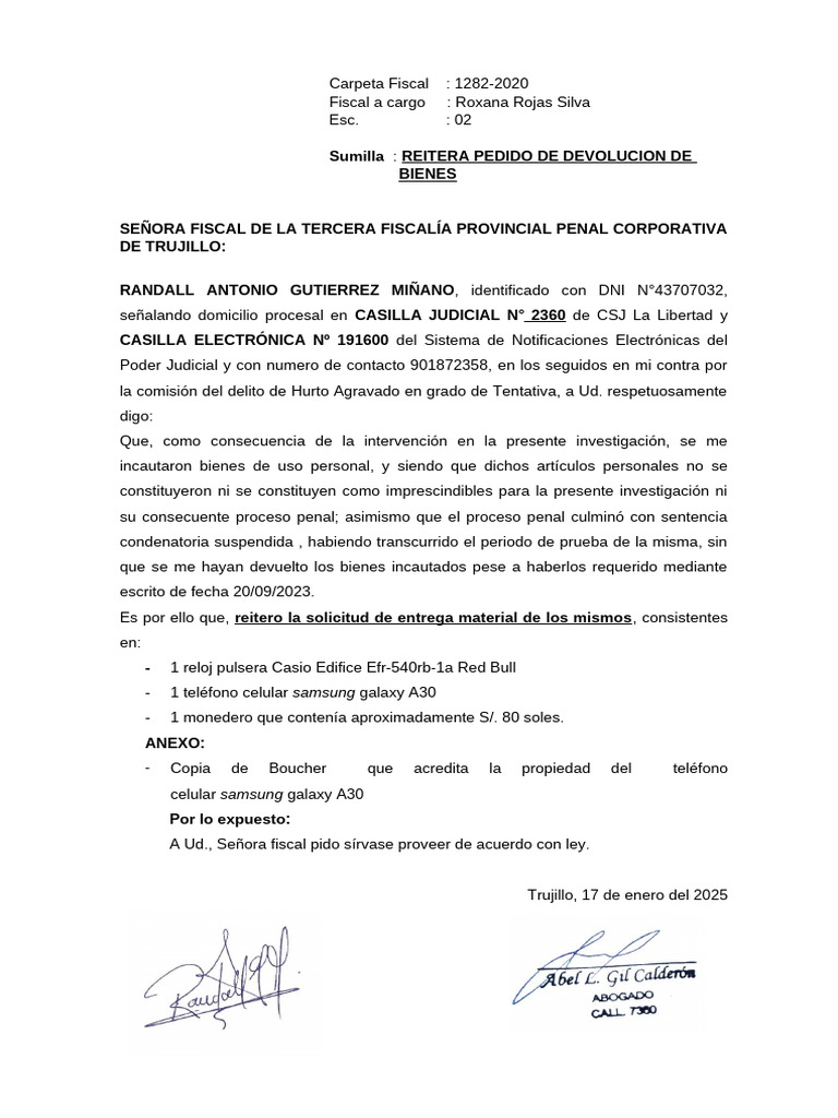 Escrito Devolucion | PDF