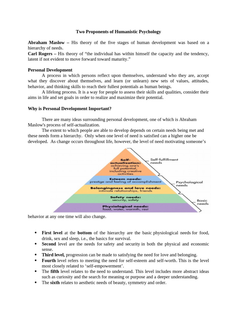 Two Proponents of Humanistic Psychology | PDF | Self Actualization ...