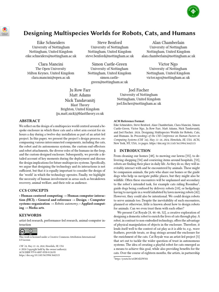 Designing Multispecies Worlds | PDF | Robot | Robotics