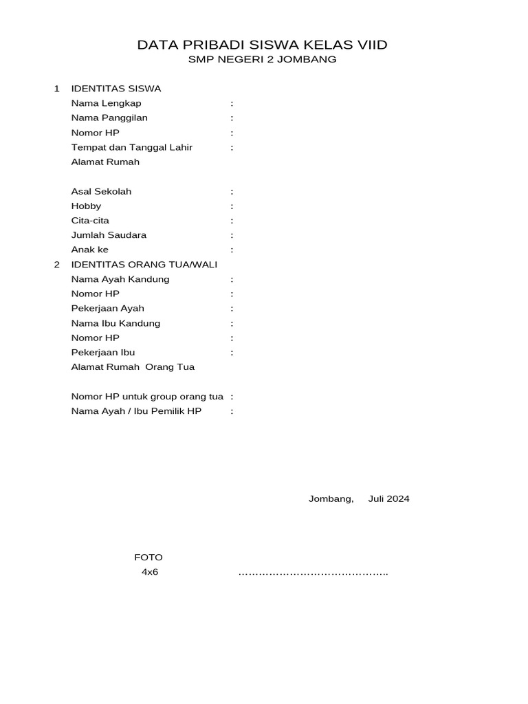 Data Pribadi Siswa | PDF