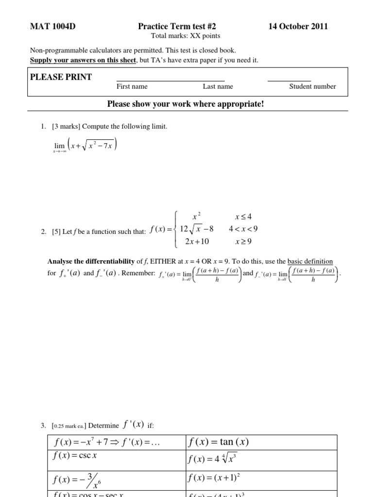 Practicse Test 2 Calc | PDF | Science & Mathematics | Computers
