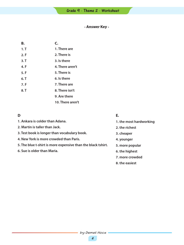 G9 - Theme 2 - Answer Key | PDF