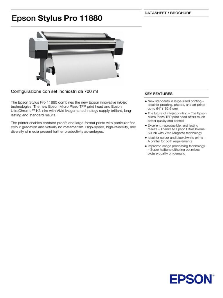 Epson Stylus Pro 11880 Datasheet | PDF | Printer (Computing) | Printing
