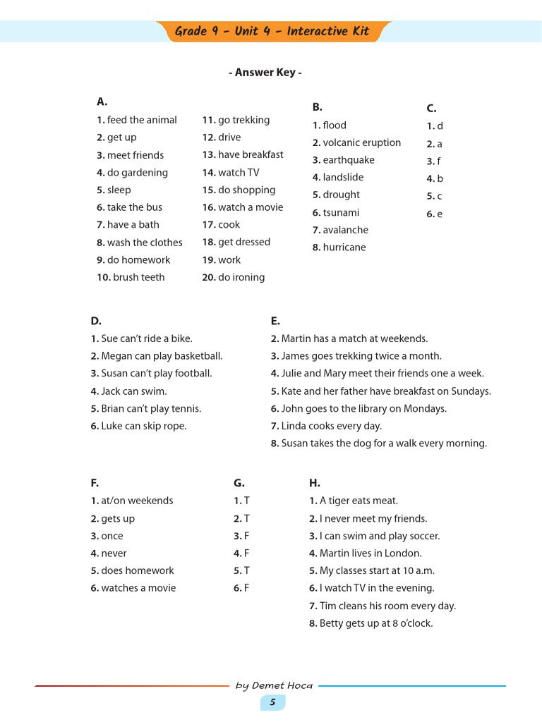 G9 - Unit 4 - Answer Key | PDF
