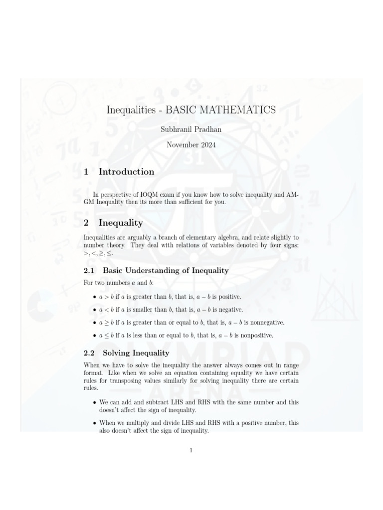Inequalities - Handout | PDF | Inequality (Mathematics) | Square Root