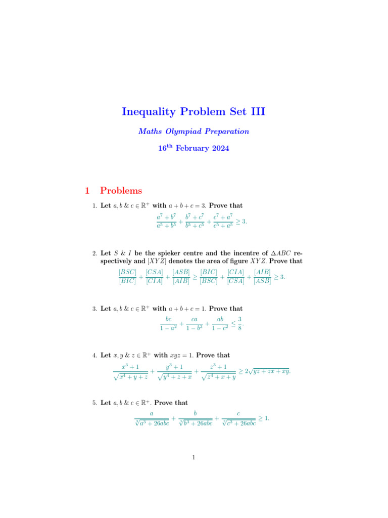 Inequalities - Problem Set - 3 | PDF | Inequality (Mathematics ...