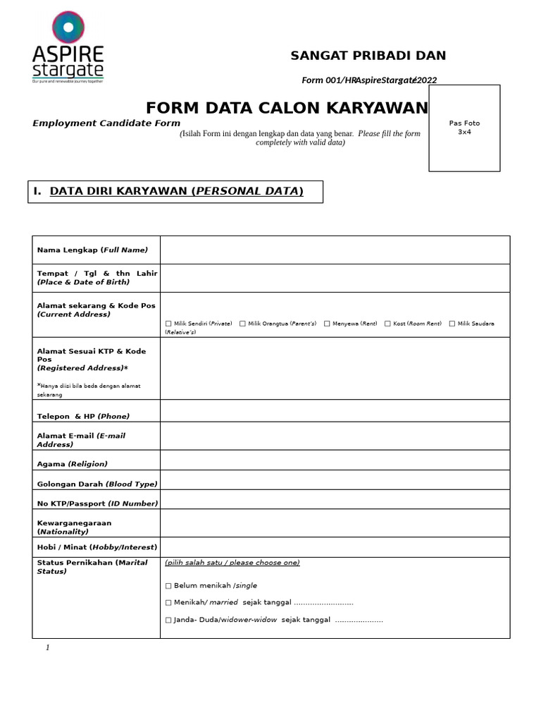 Form - Calon Karyawan | PDF