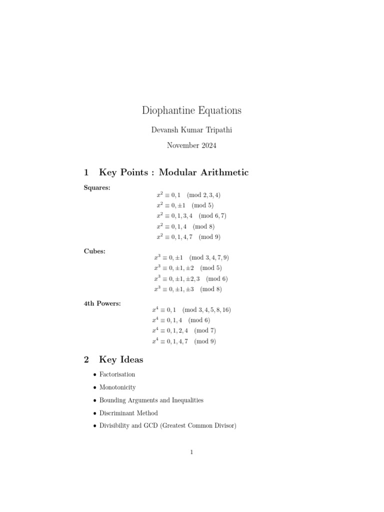 DIOPHANTINE EQUATIONS - Handout | PDF | Factorization | Mathematical ...