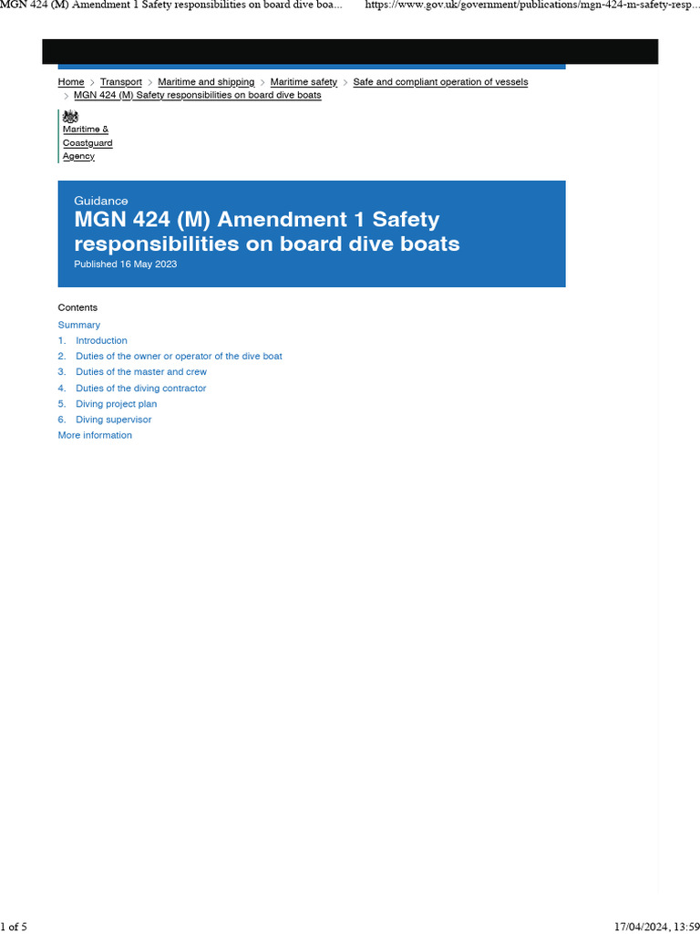 Safey Responsibilities Onboard Dive Boats | PDF | Underwater Diving