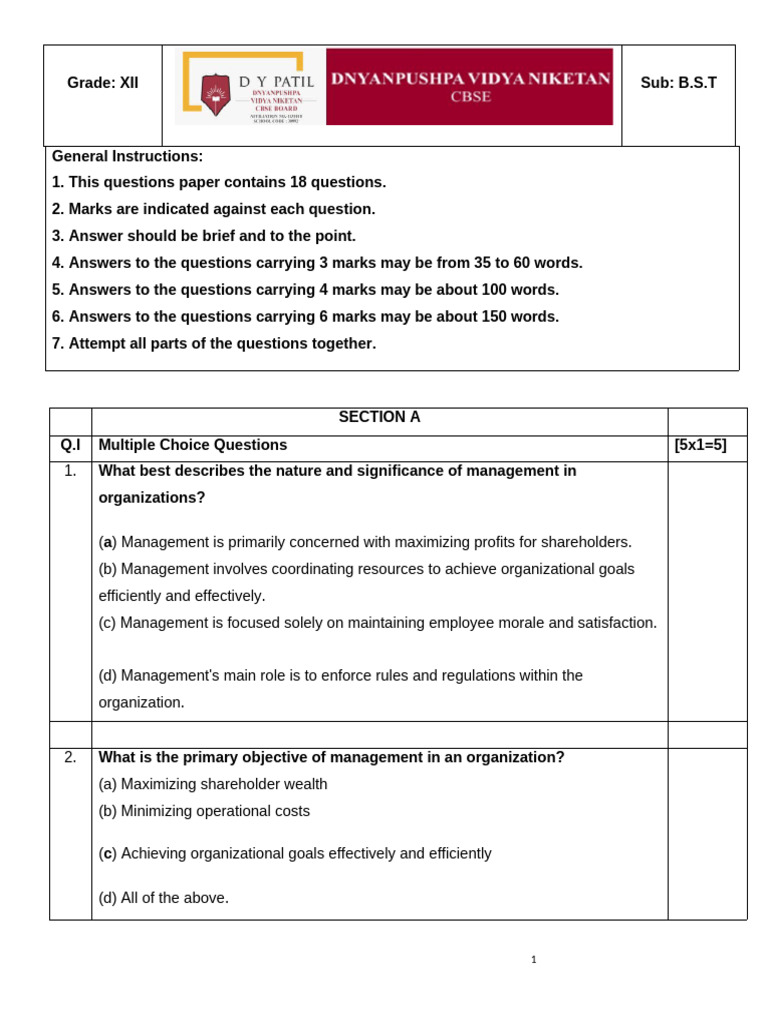 Grade 12 Business Studies Exam Guide | PDF | Reason | Goal