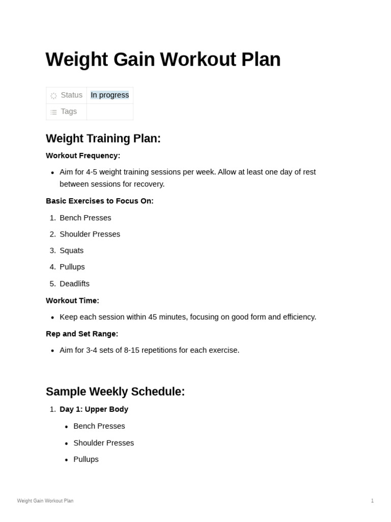 Weight Gain Workout Plan | PDF | Strength Training | Aerobic Exercise