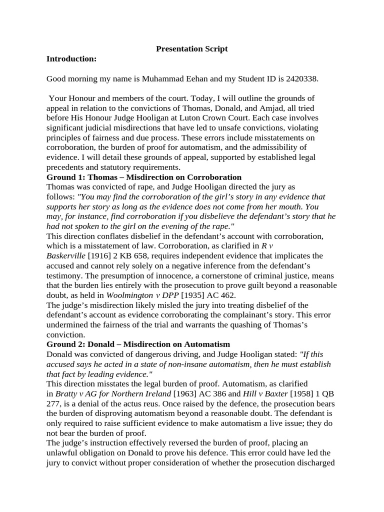 Criminal Litigation Presentation Script | PDF | Burden Of Proof (Law ...