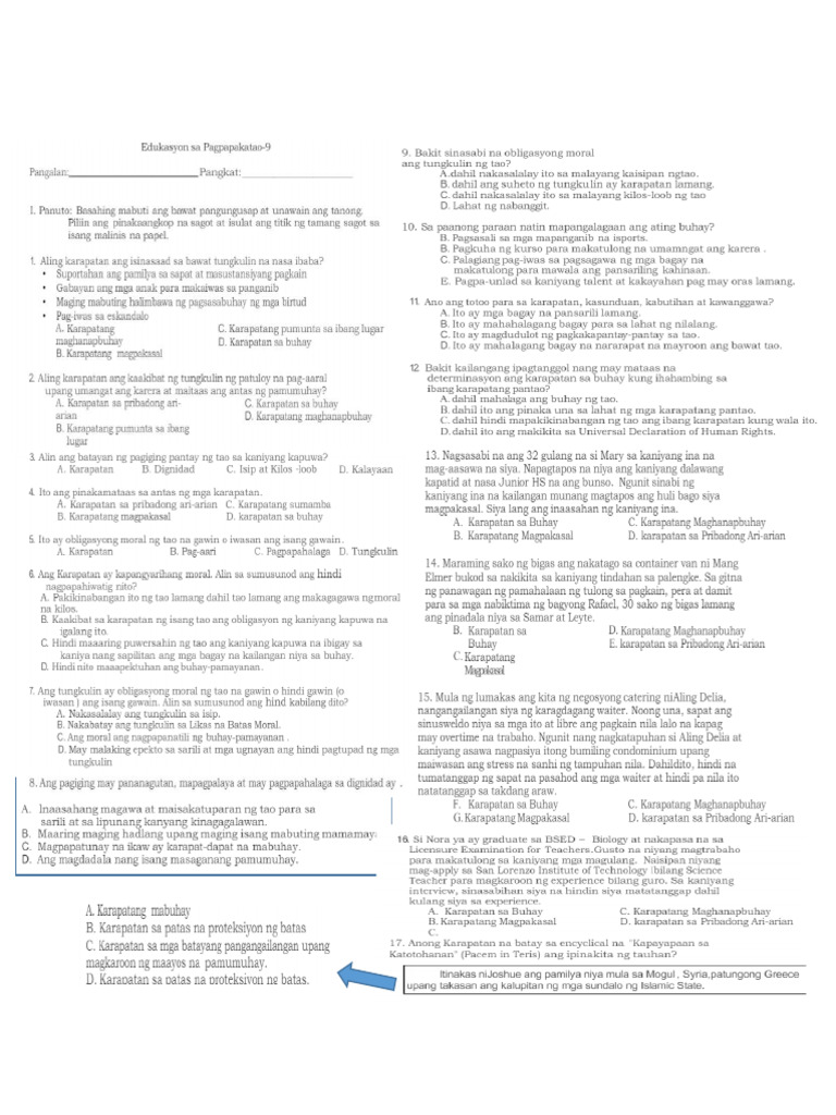 Esp 9 Modyul 6 Quiz Summary (2) | PDF