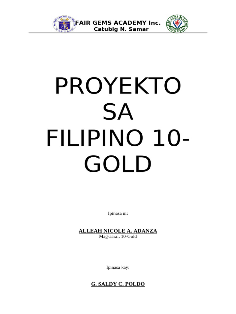Sample Cover Sa Proyekto | PDF