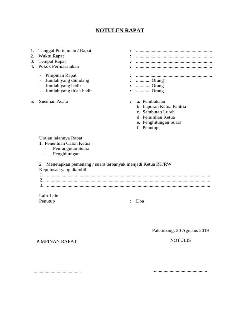 contoh NOTULEN RAPAT | PDF