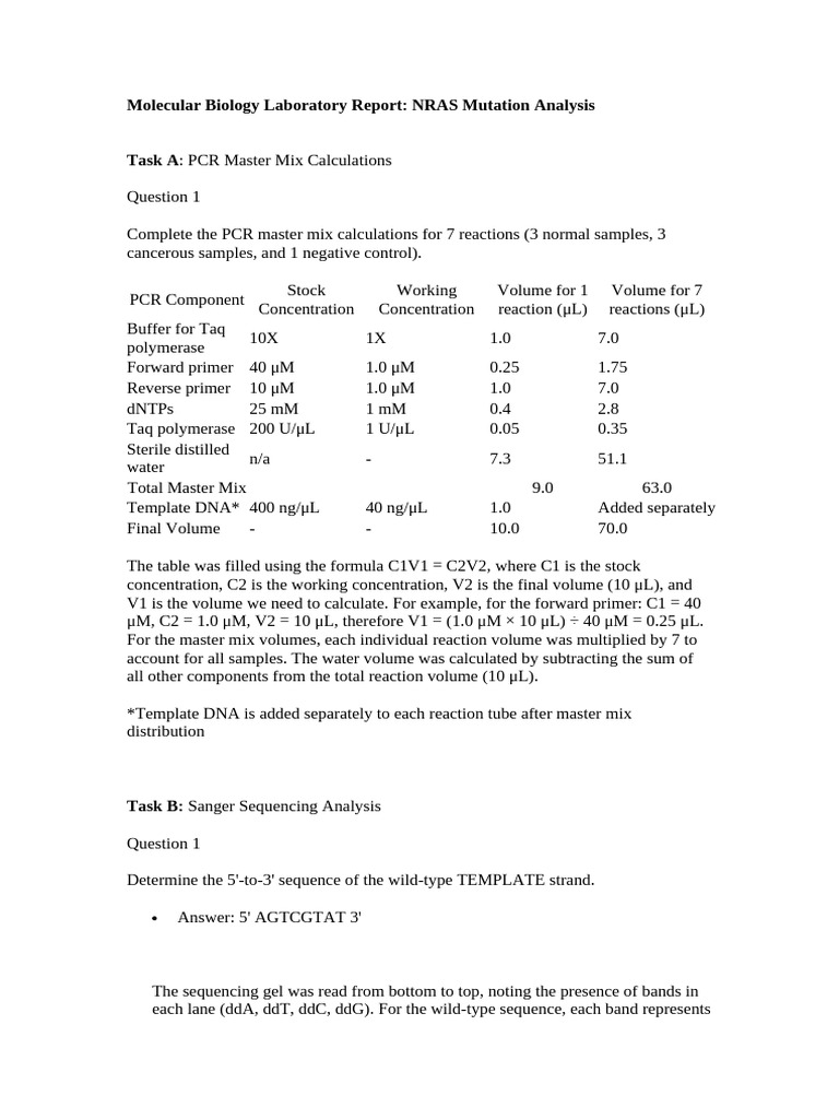Molecular Biology Lab Report | PDF | Polymerase Chain Reaction | Taq ...