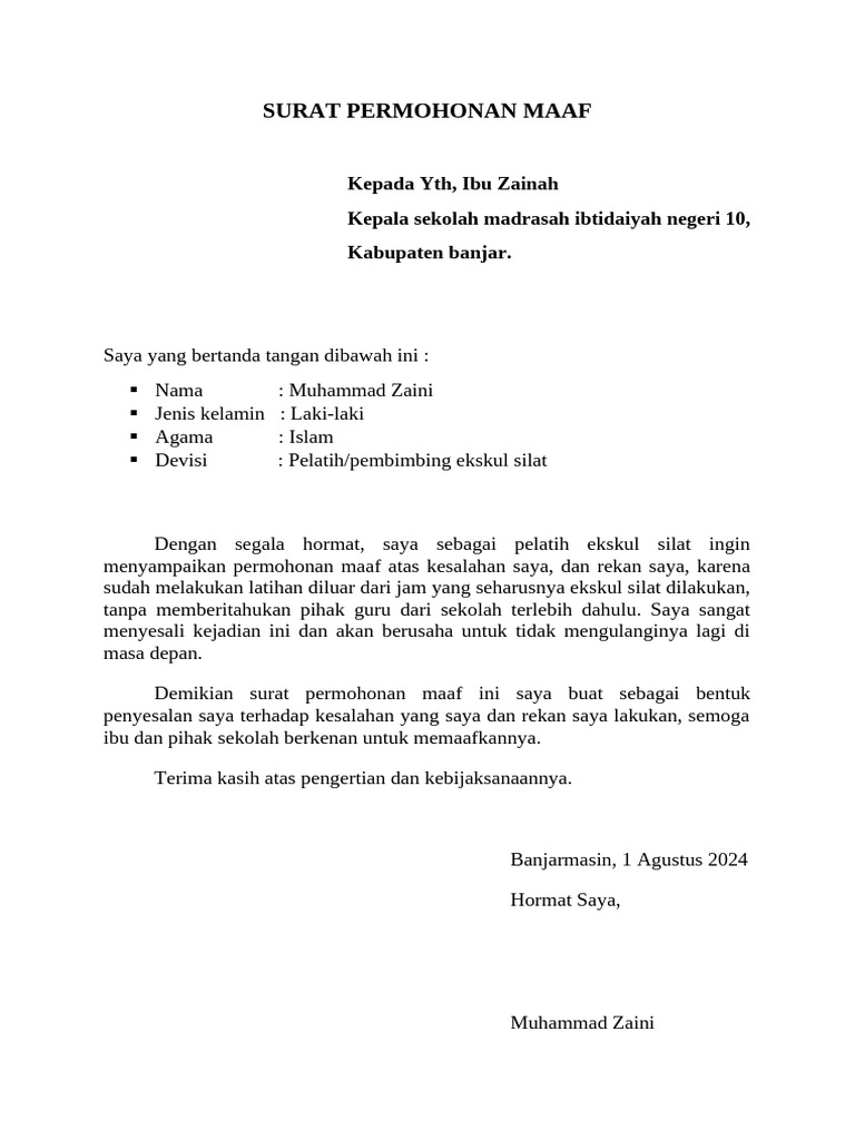 Surat Permohonan Maaf 1 | PDF