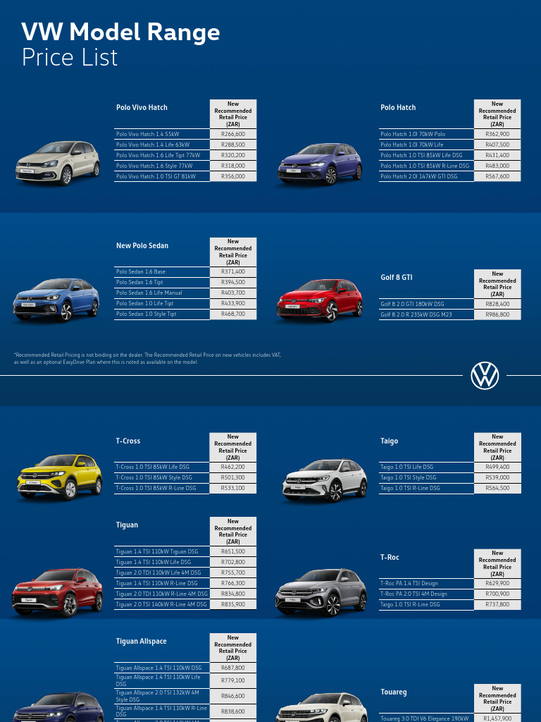 VW Passenger Vehicle Model Range Pricing | PDF | Car Manufacturers Of ...