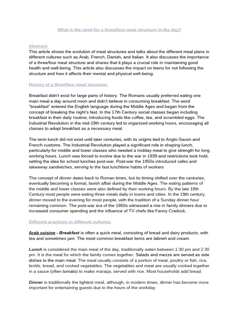 What Is The Need For A Three - Four Meal Structure in The Day | PDF ...