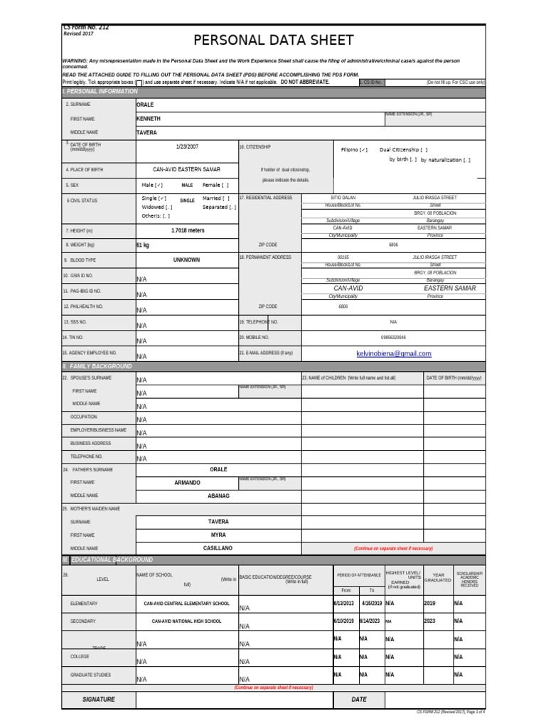CS Form No. 212 Personal Data Sheet Latest | PDF | Justice | Crime ...