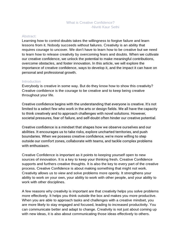 What Is Creative Confidence | PDF | Creativity | Mindset