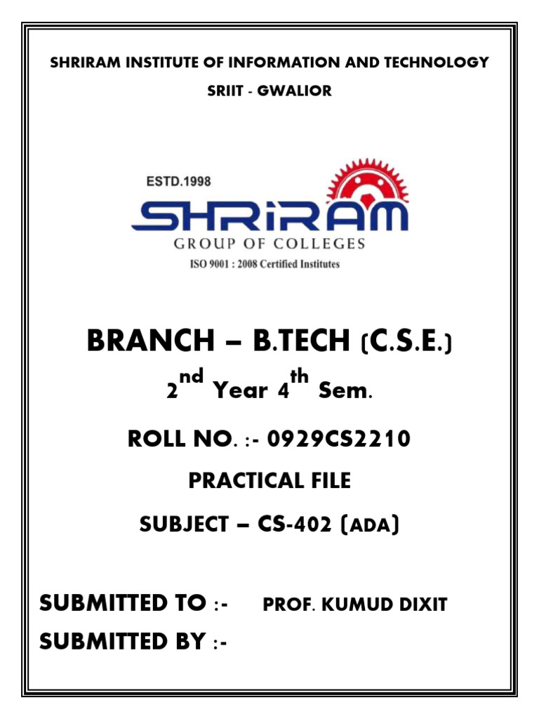 B.Tech CSE 4th Sem ADA Practical | PDF