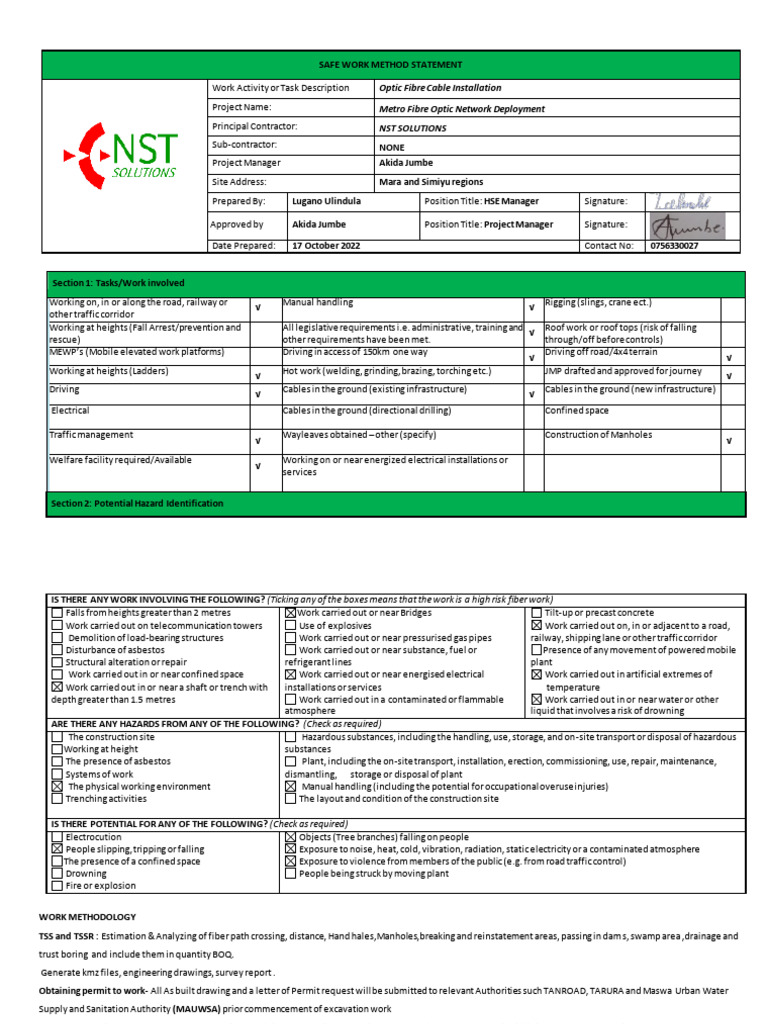 Method Statement OFC Installation | PDF | Driving | Optical Fiber