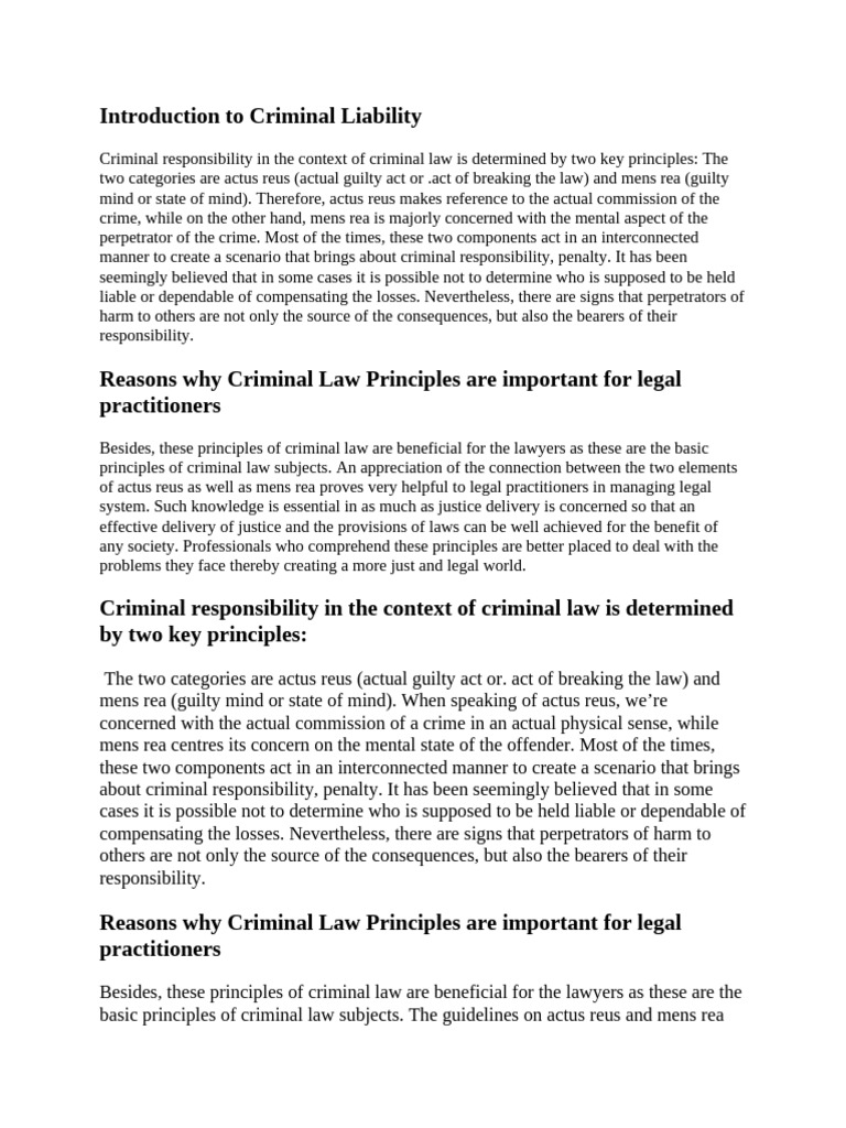 (2.4)criminal liability.docs done[1] | PDF | Mens Rea | Crimes