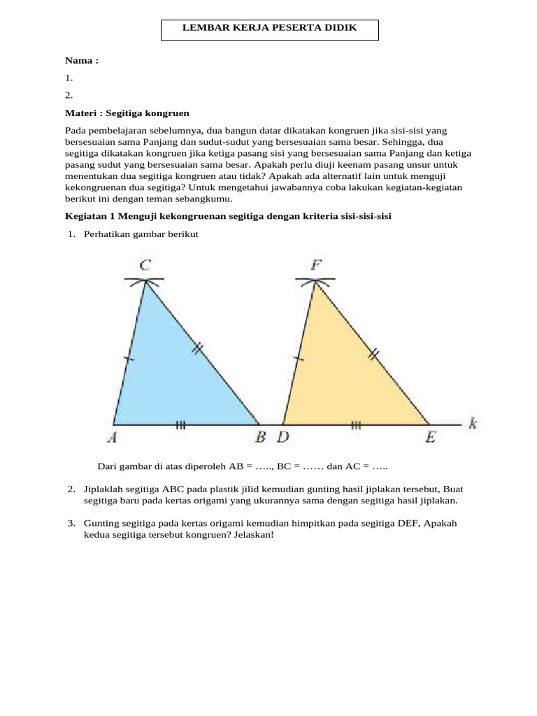 LKPD Segitiga Kongruen | PDF