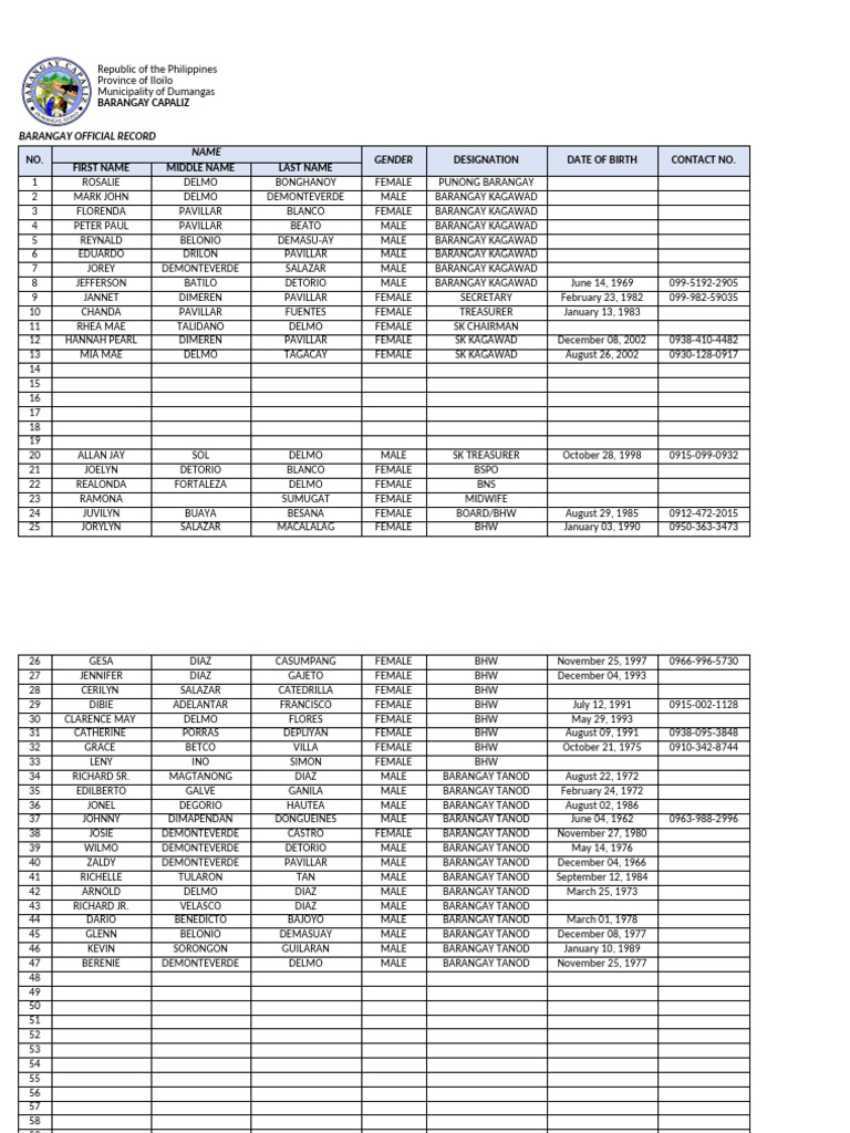 Barangay Official Record 2025 | PDF