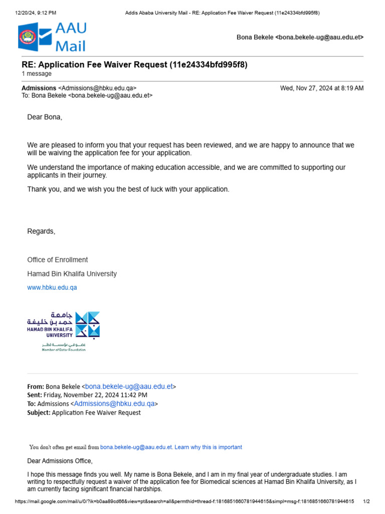 Application Fee Waiver Request | PDF