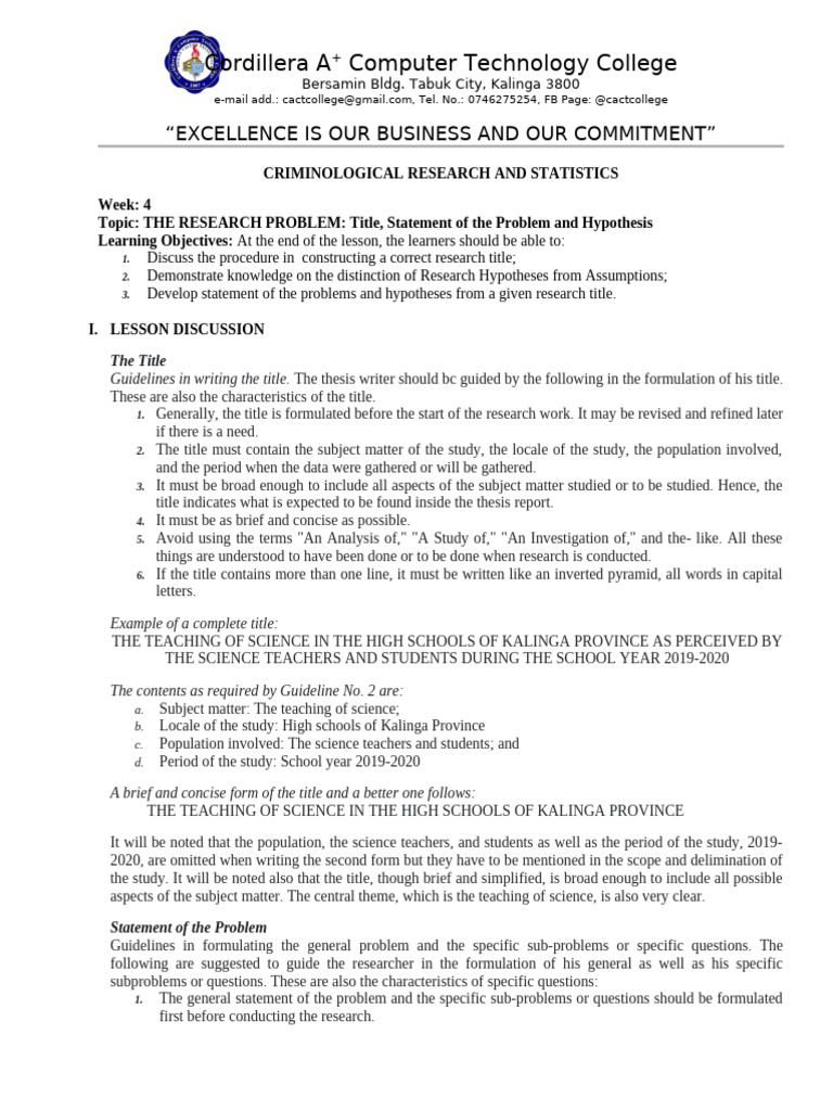 Research Problem Formulation Guide | PDF | Hypothesis | Inductive Reasoning