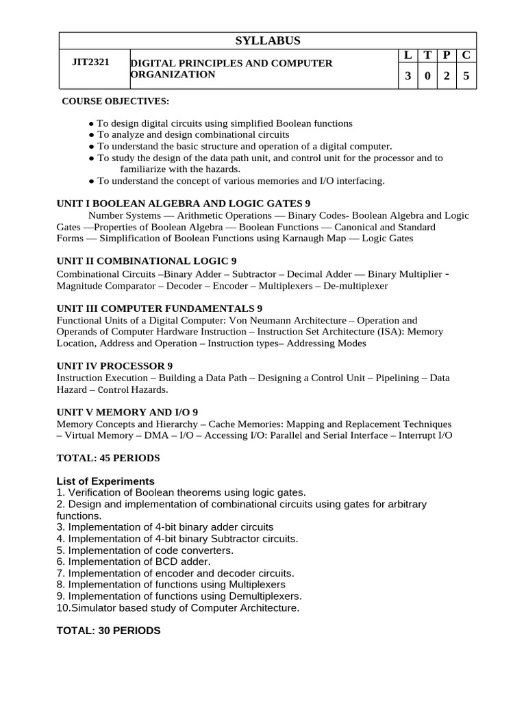 DPCO syllabus- course file | PDF | Central Processing Unit | Office Equipment