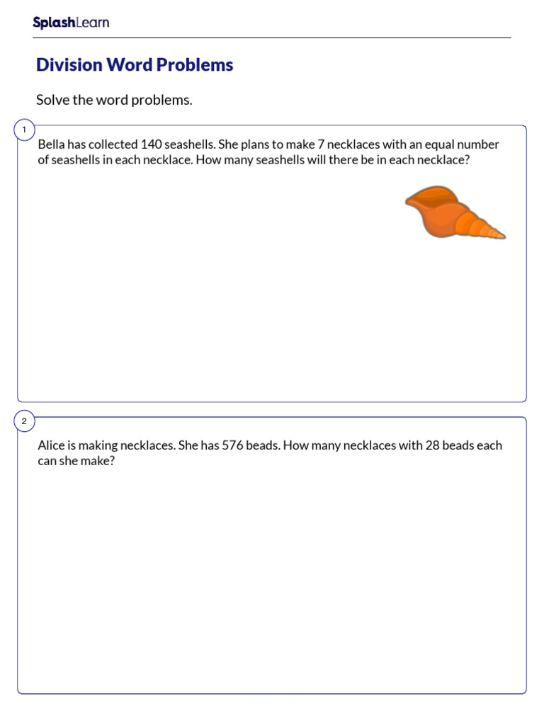 Real World Problems On Division Worksheet | PDF