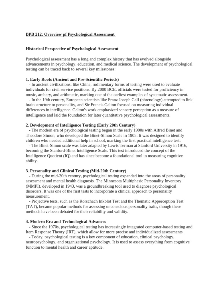 BPB 212_Overview of Psychological Assessment | PDF | Psychological ... BPB 212_Overview of Psychological Assessment | PDF | Psychological ...