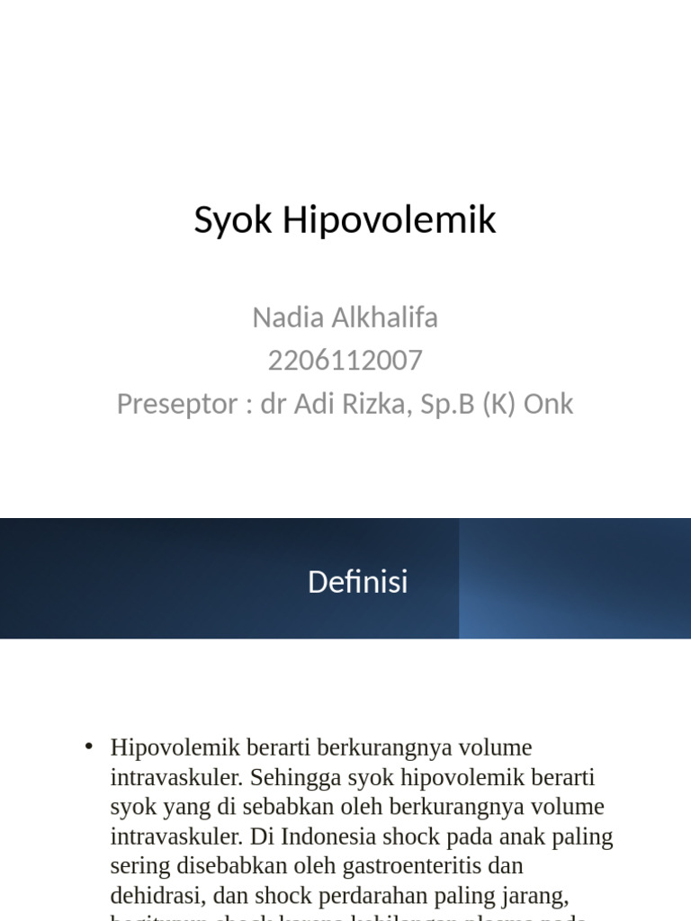 PPT Syok Hipovolemik Nadia Alkhalifa | PDF