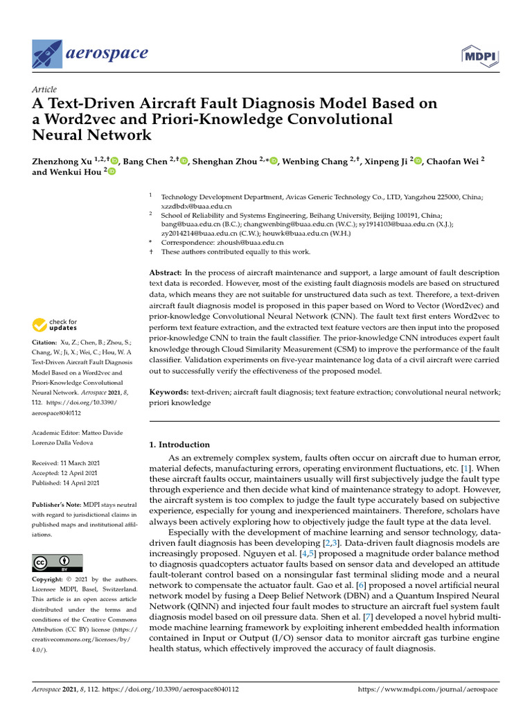 A Text-Driven Aircraft Fault Diagnosis Model Based On A Word2vec and ...