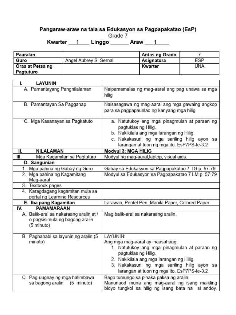 01 Semi Detailed Lesson Plan in ESP | PDF