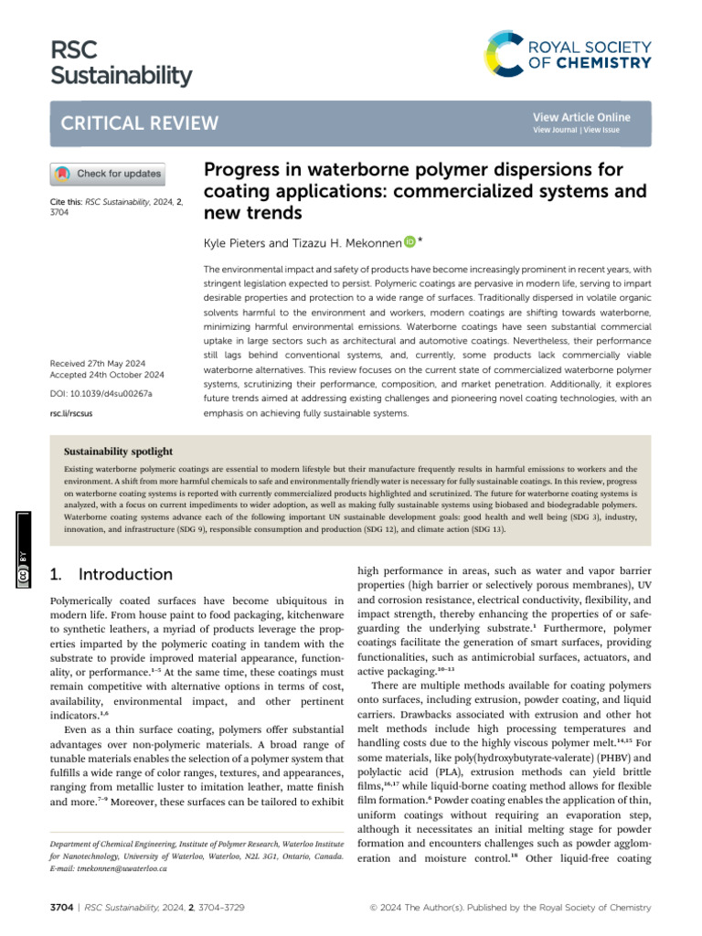 Progress in waterborne polymer dispersions for coating applications ...