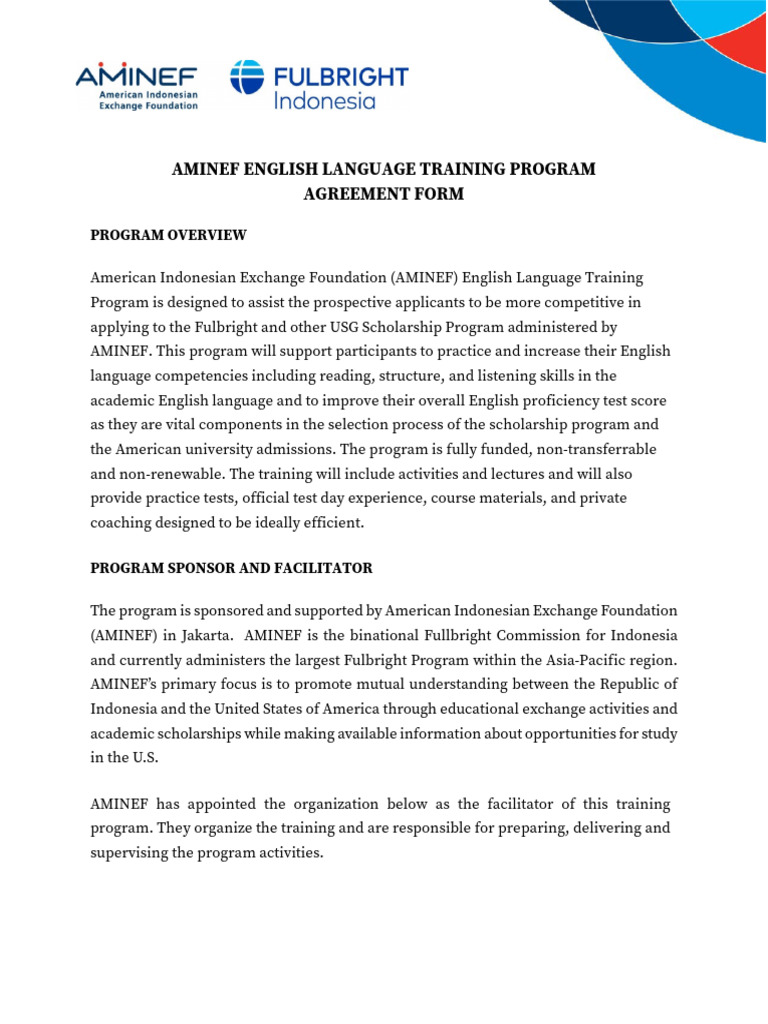Agreement Form For AMINEF ELT Preparation Program | PDF | Justice ...