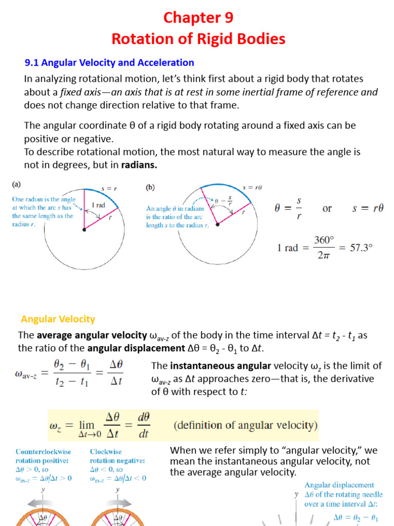 Chapter 9 Rotation of Rigid Bodies | PDF | Rotation Around A Fixed Axis | Acceleration